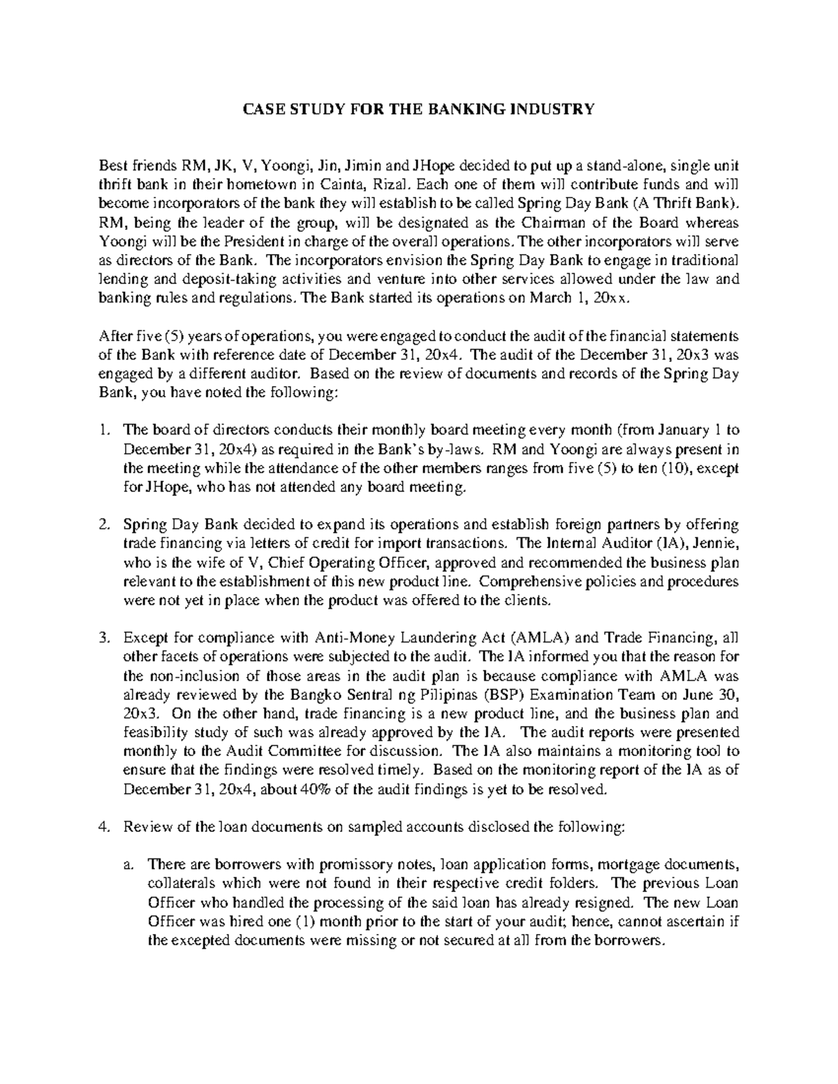 ACC5118 Case Study - Bank - CASE STUDY FOR THE BANKING INDUSTRY Best ...