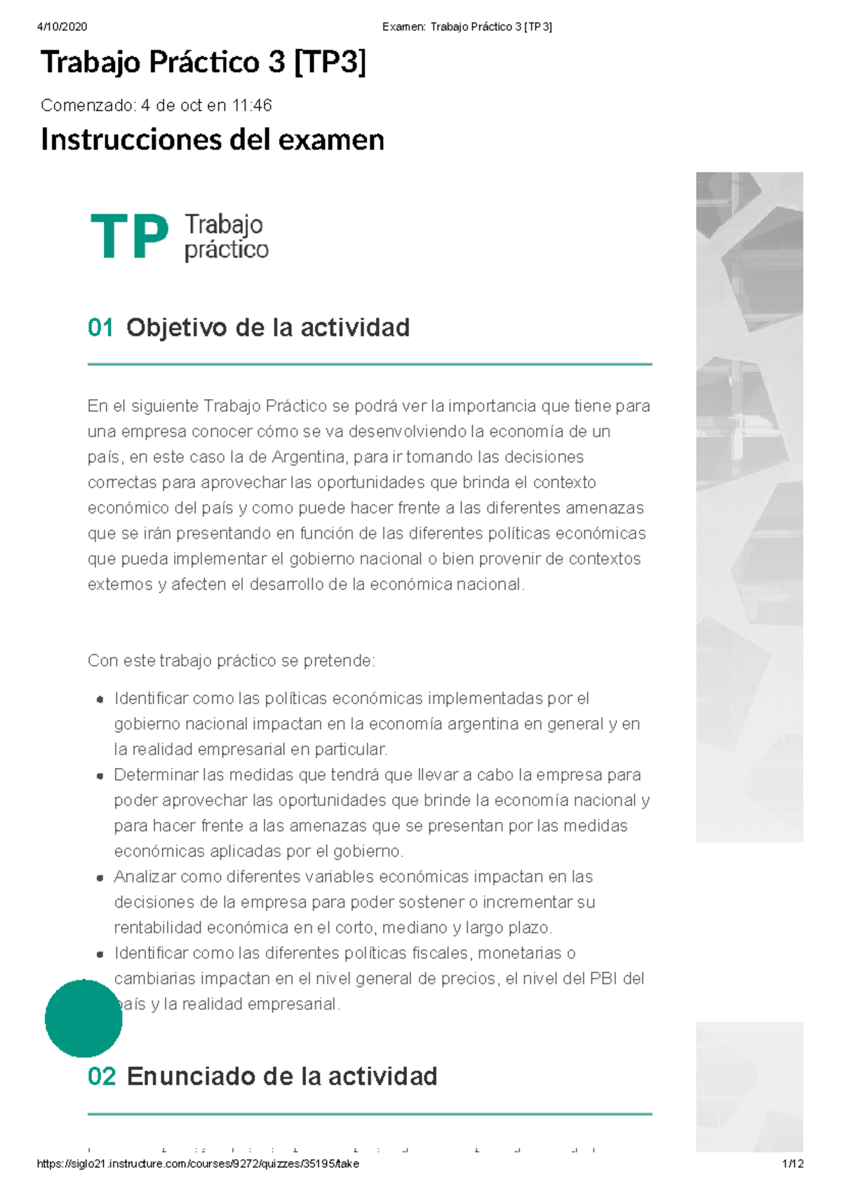 TP3 Ppios DE ECO - 85% - TP3 PRINCIPIOS DE ECONOMÌA - Trabajo Prácco 3 [TP3] Comenzado: 4 de oct ...