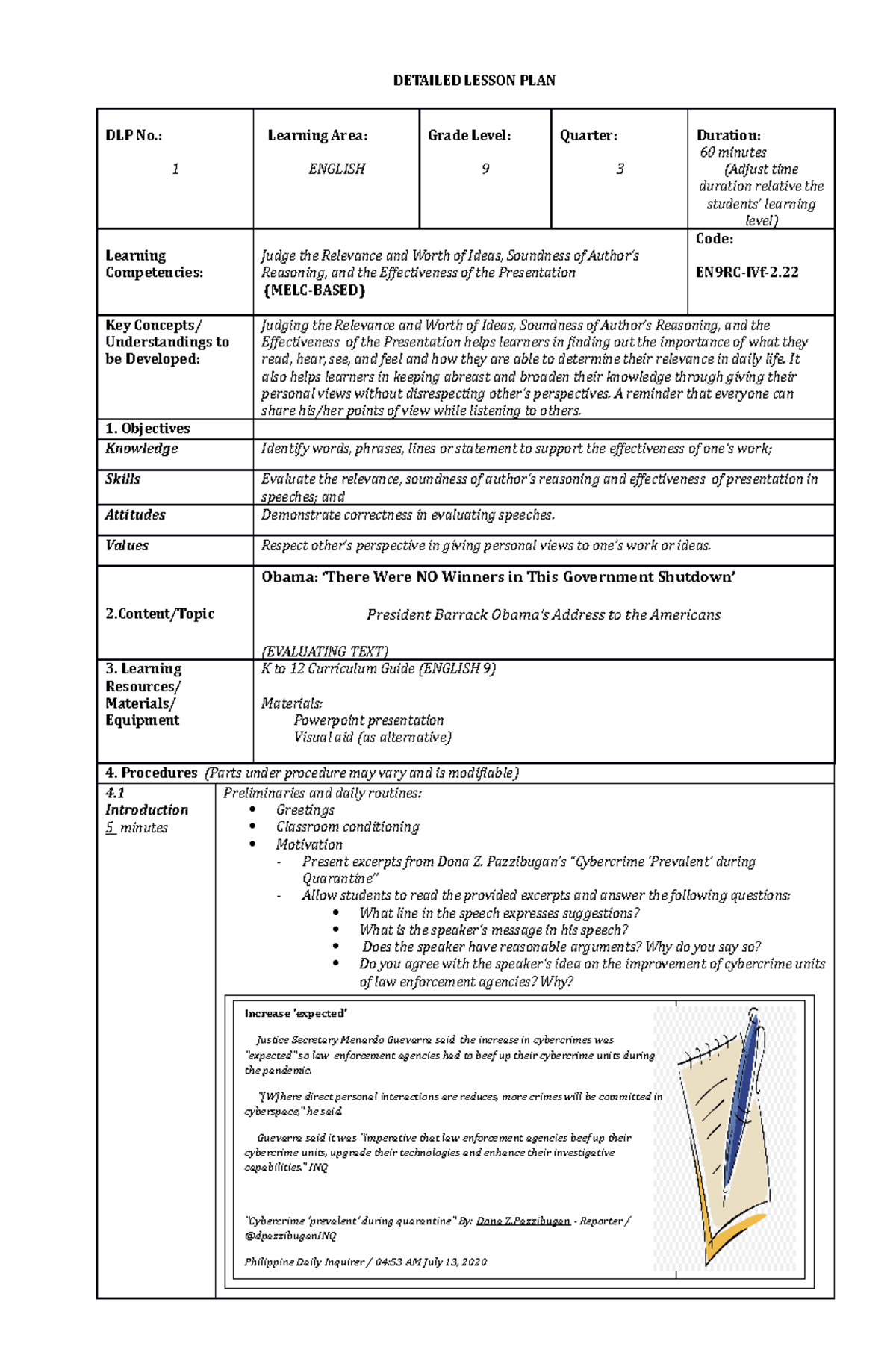 English 9- COT DLP on Modals of Permission and Prohibition - DETAILED ...