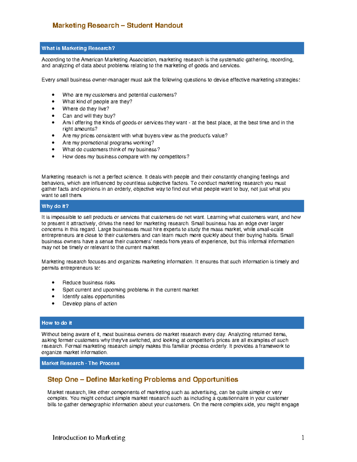 Handout 19 - Market Research - What is Marketing Research? According to ...