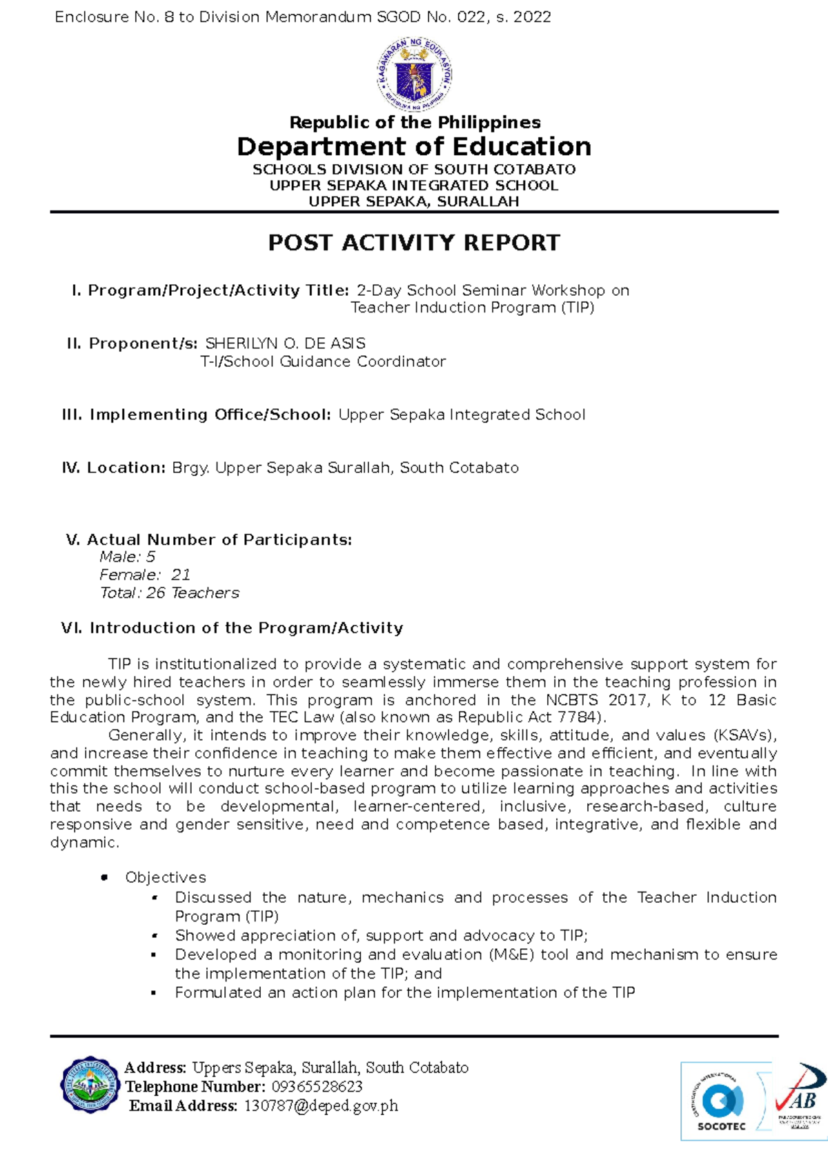 TIP-Post Activity - Republic of the Philippines Department of Education ...
