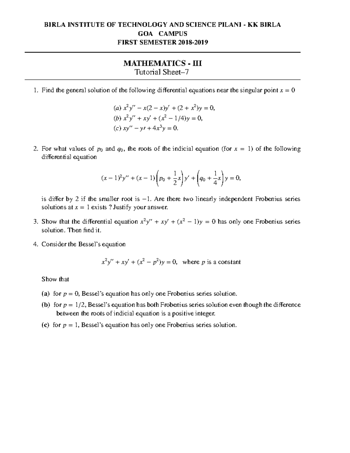 Tutorial-7 -important - Mathematics III - BITS Pilani - Studocu