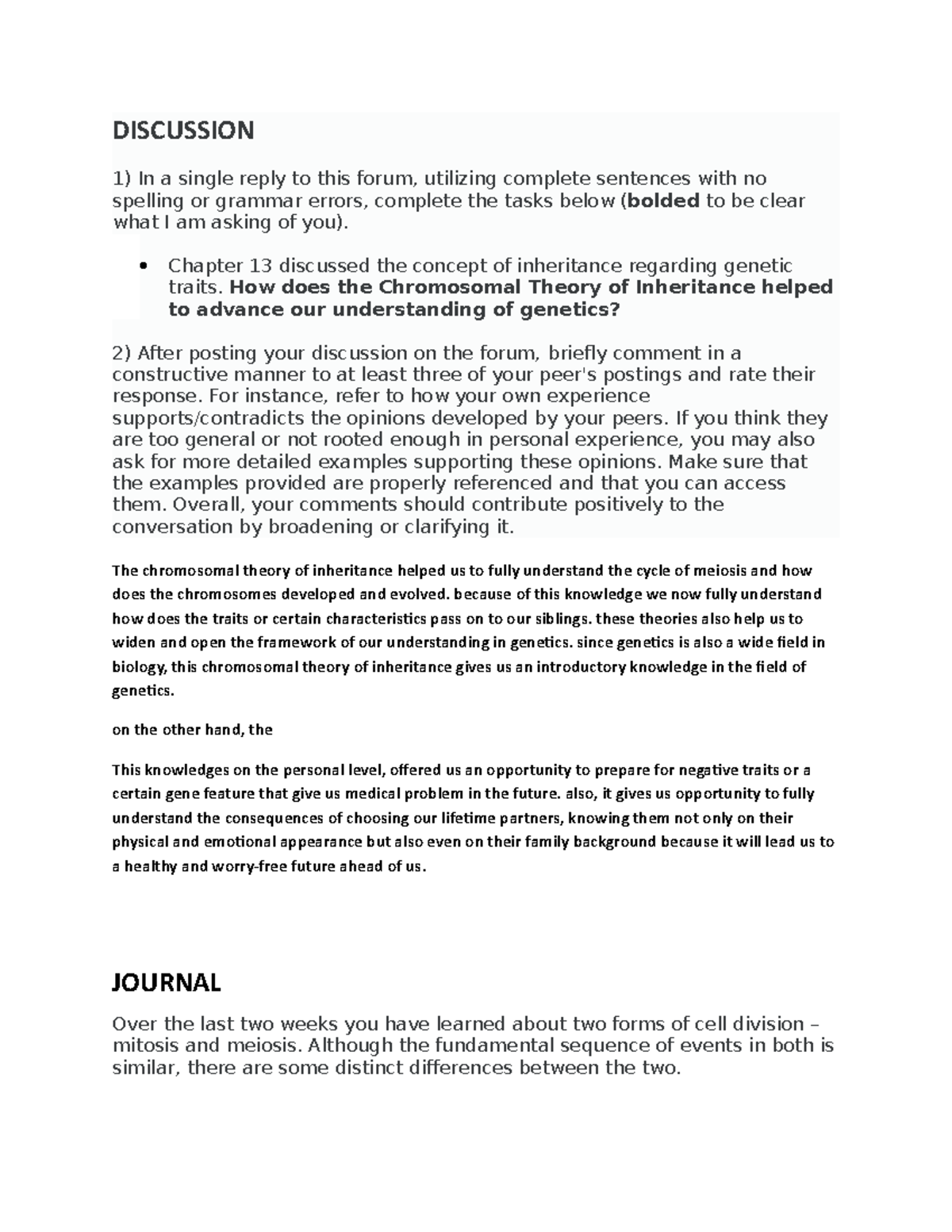 Discussion furom#6 - genetics - DISCUSSION In a single reply to this ...