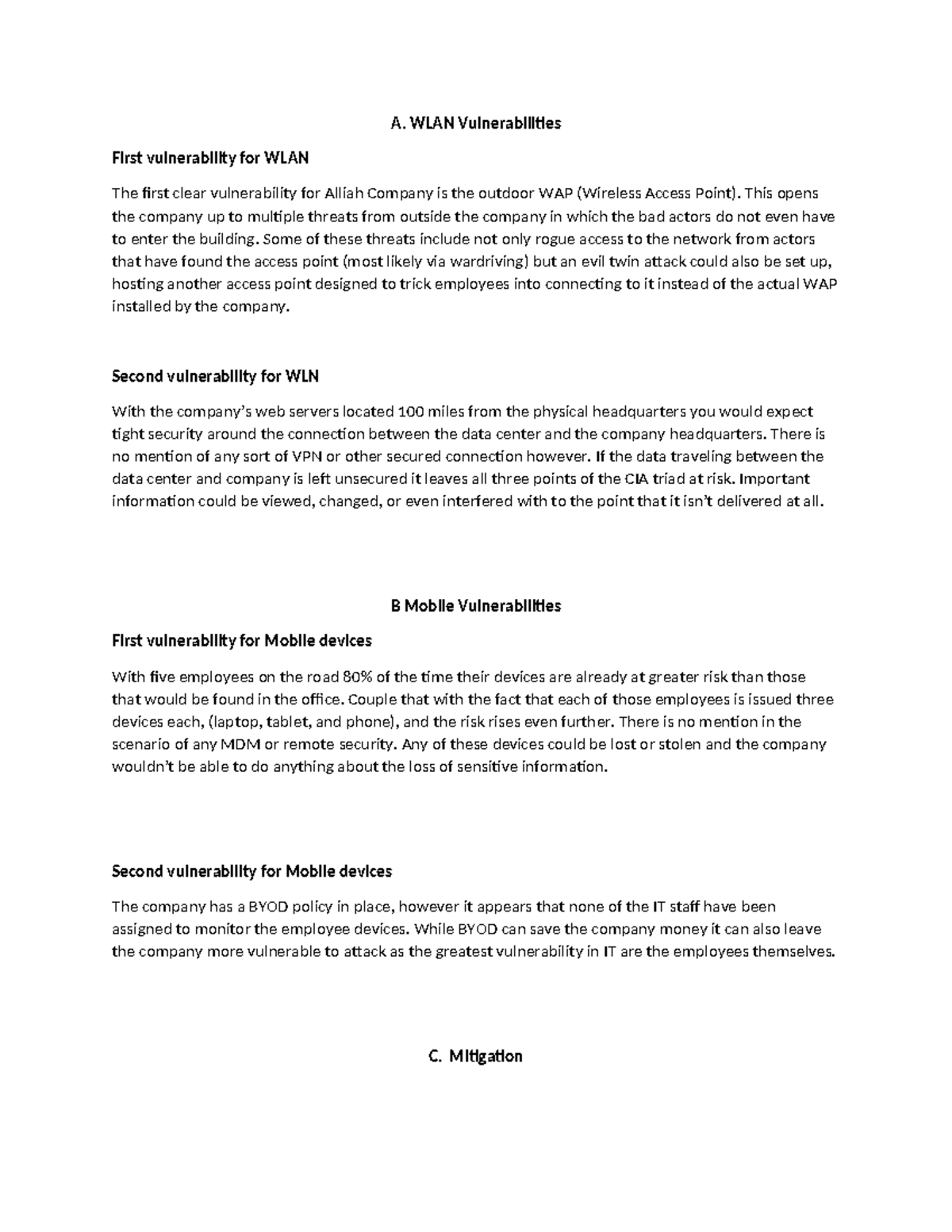 C844 Task 2 - A. WLAN Vulnerabilities First vulnerability for WLAN The ...