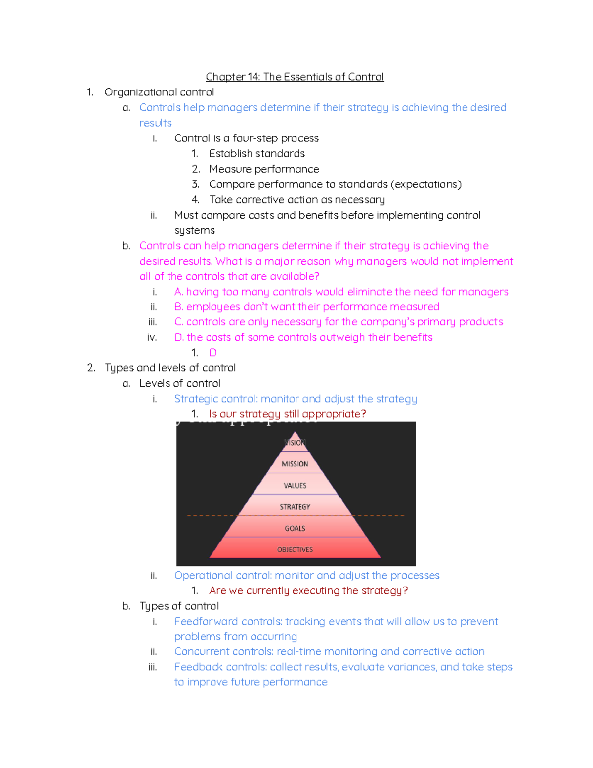 Exam 4 - MNGT 3100 - Joe Fetsch - Chapter 14: The Essentials of Control ...