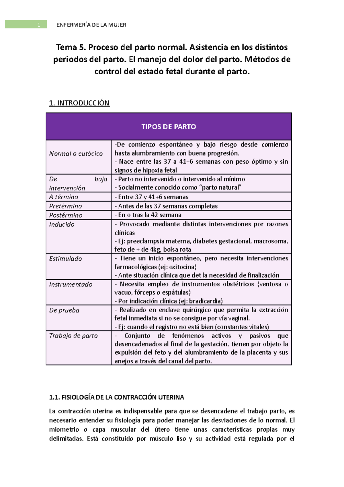 Tema 5. Materno. Resumen - Tema 5. Proceso del parto normal. Asistencia ...