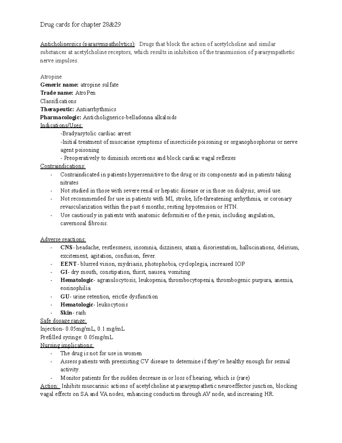 Med Surgical Drug Cards chpt 28 and 29 - 241 - Studocu