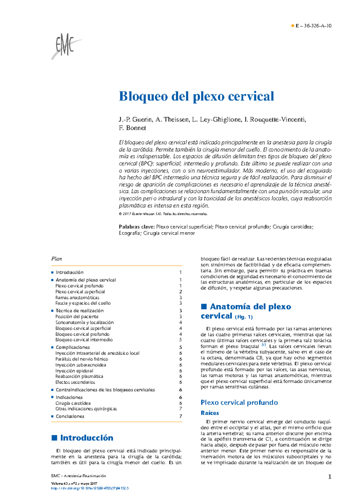 Bloqueo DEL Plexo Cervical TECNICA IMPORTANTE EN LA ANESTESIOLOGIA ...