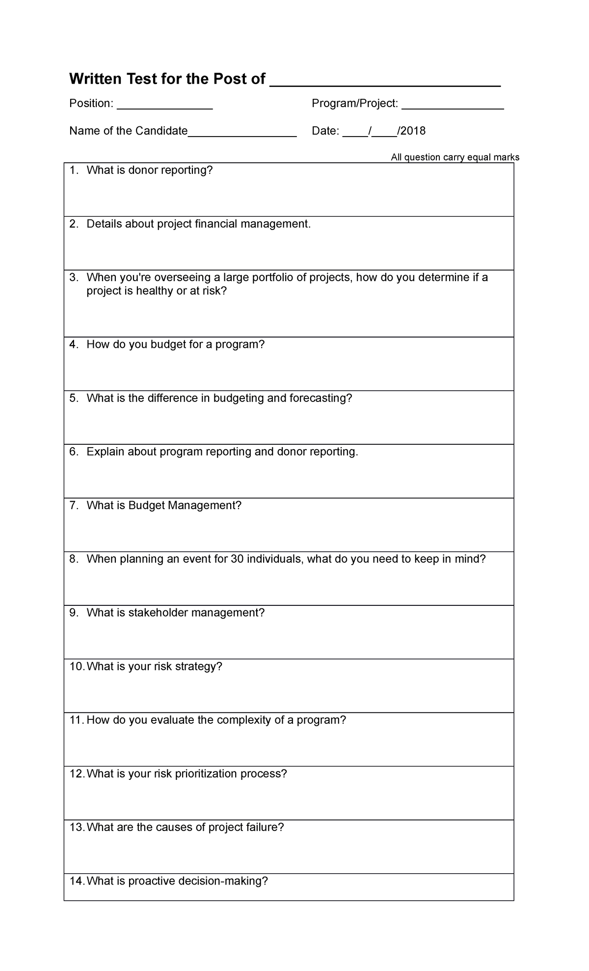 Test 28 7 October 2018, questions and answers - Written Test for the ...