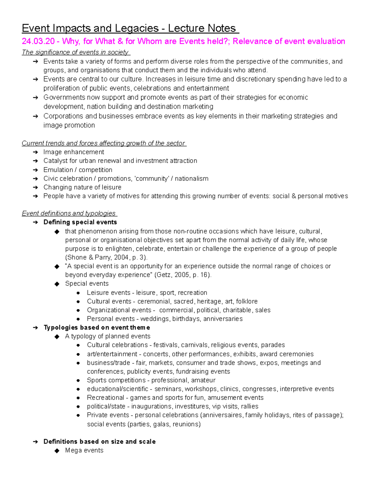 Event impacts and legacies lecture notes - Event Impacts and Legacies ...