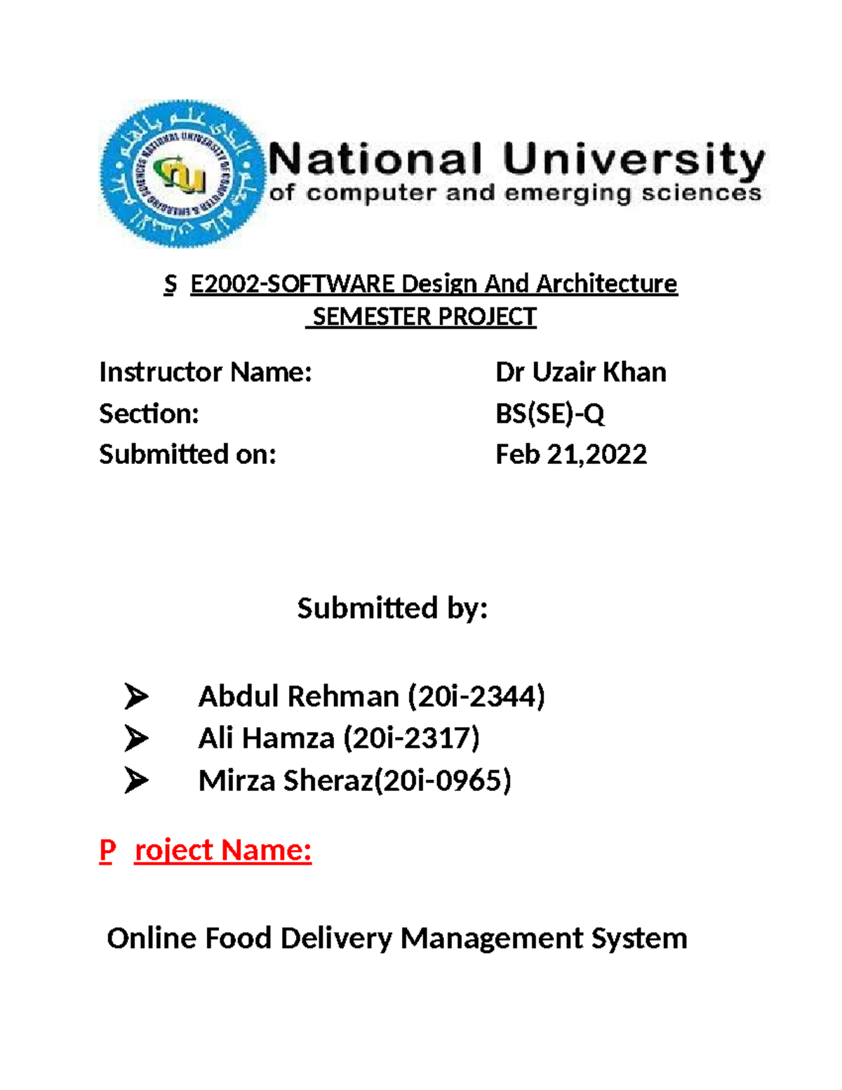 Assignment#1 20i-2317 - S E2002-SOFTWARE Design And Architecture ...