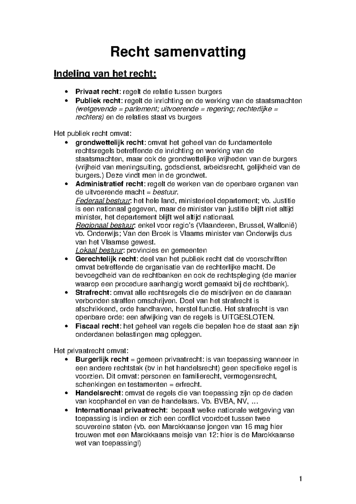 Samenvatting De basis van het recht - Recht samenvatting Indeling van ...