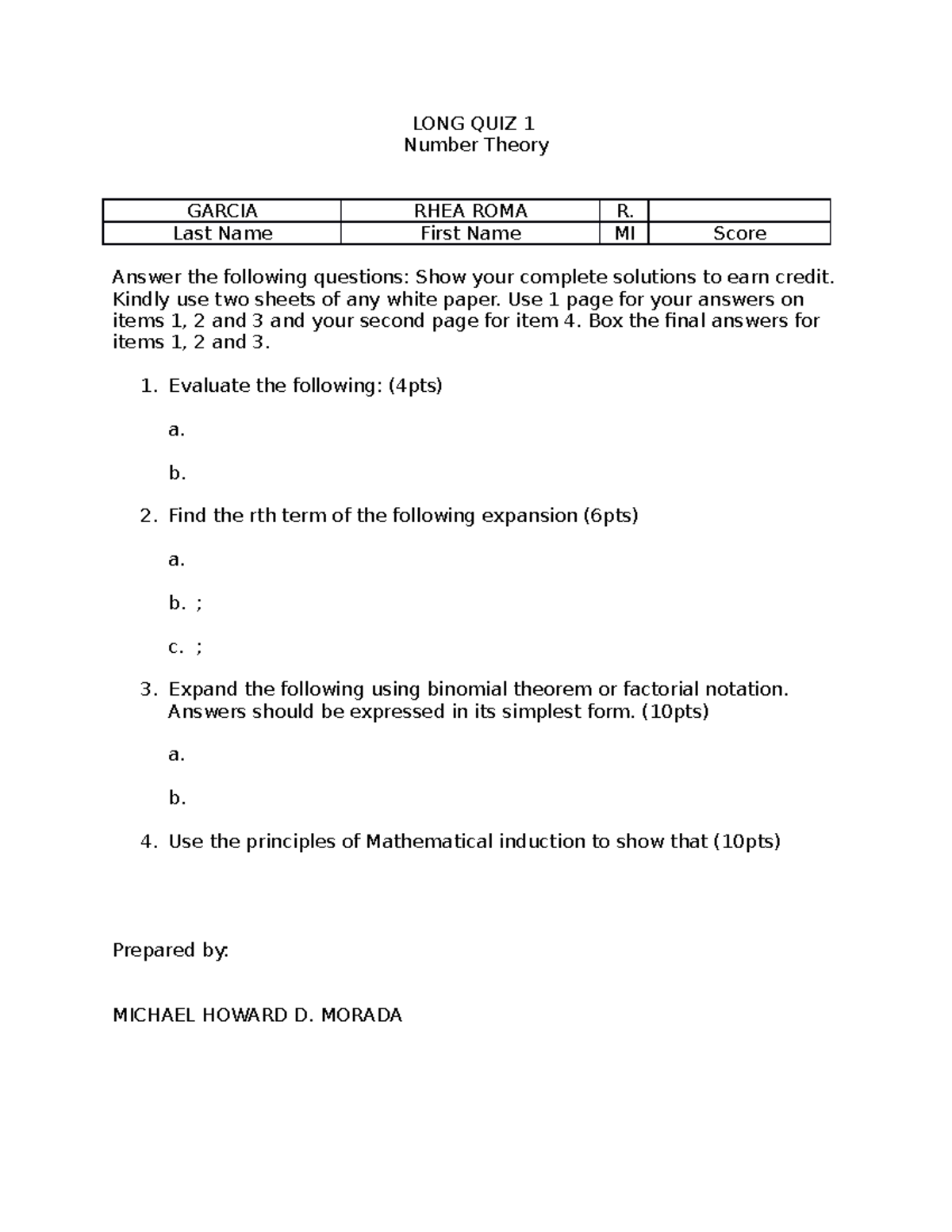 Long Quiz 1( November 2, 2021) - LONG QUIZ 1 Number Theory GARCIA RHEA ...