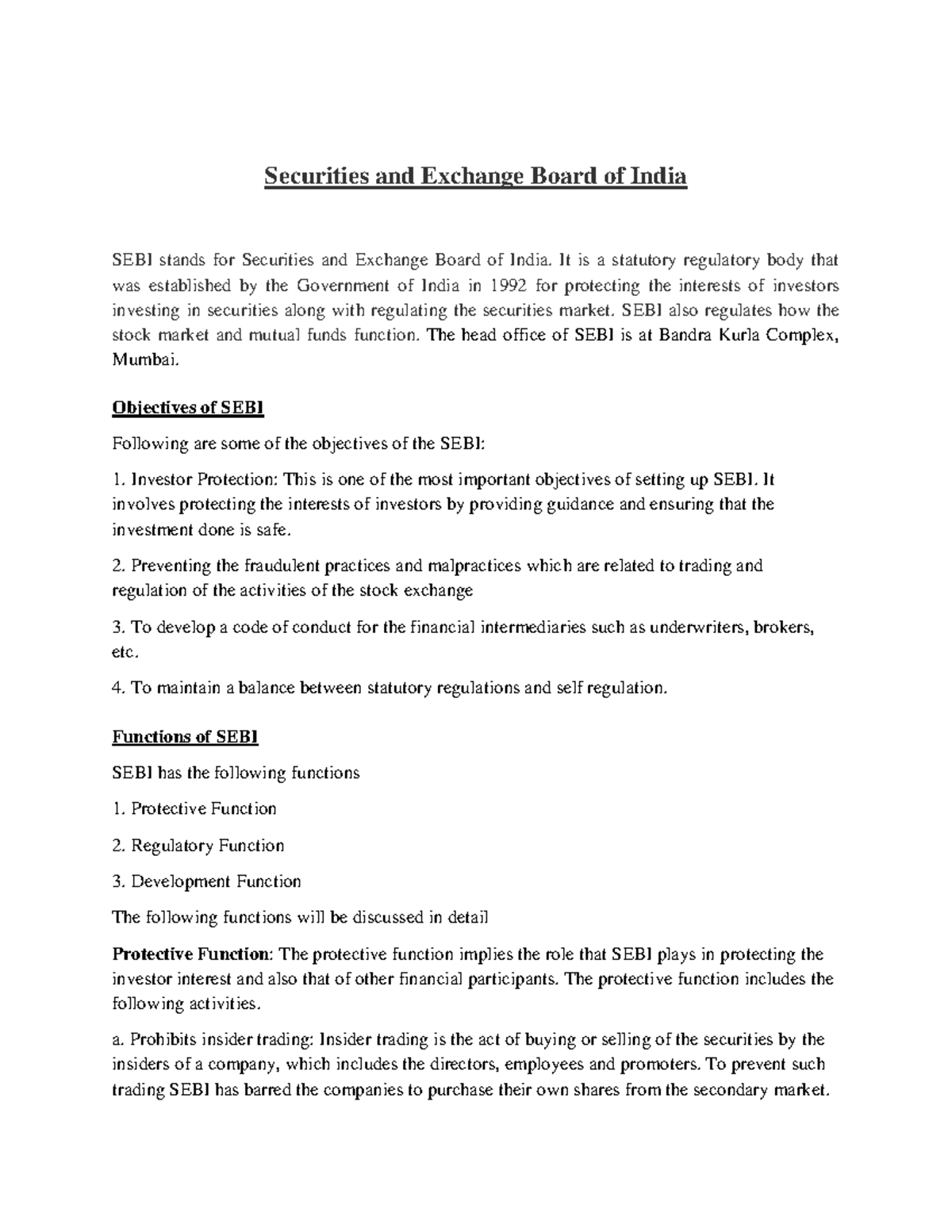 SEBI - SEBI stands for Securities and Exchange Board of India. It is a ...