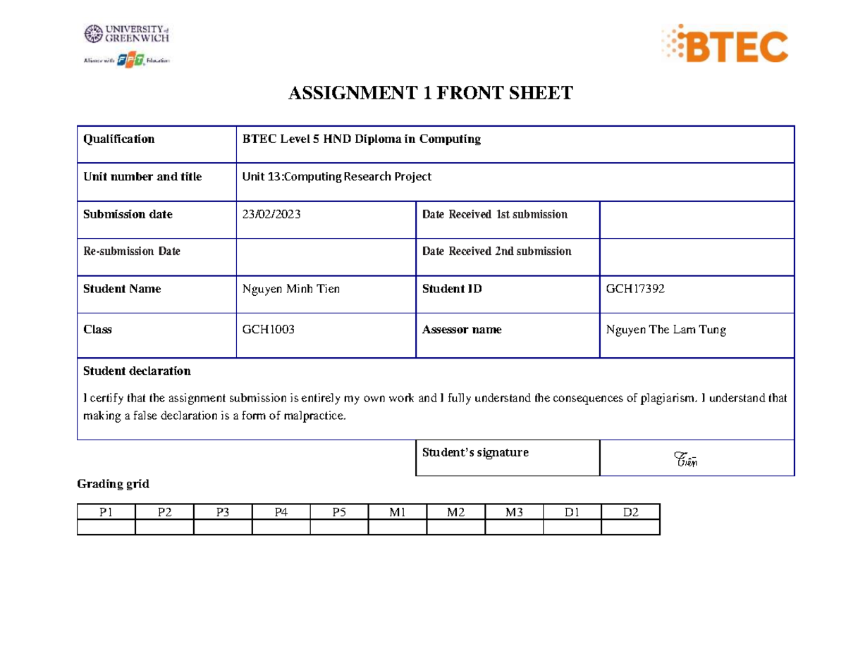 1639 - Assignment 1 - Data Structure - ASSIGNMENT 1 FRONT SHEET ...