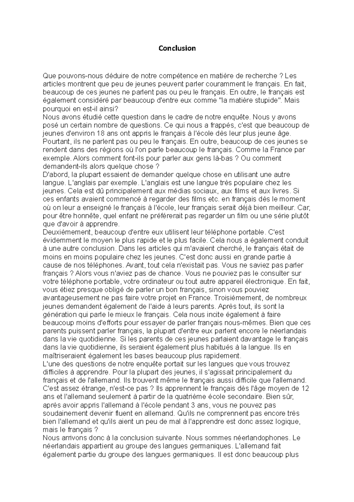 Frans oc conclusie - Conclusion Que pouvons-nous déduire de notre ...