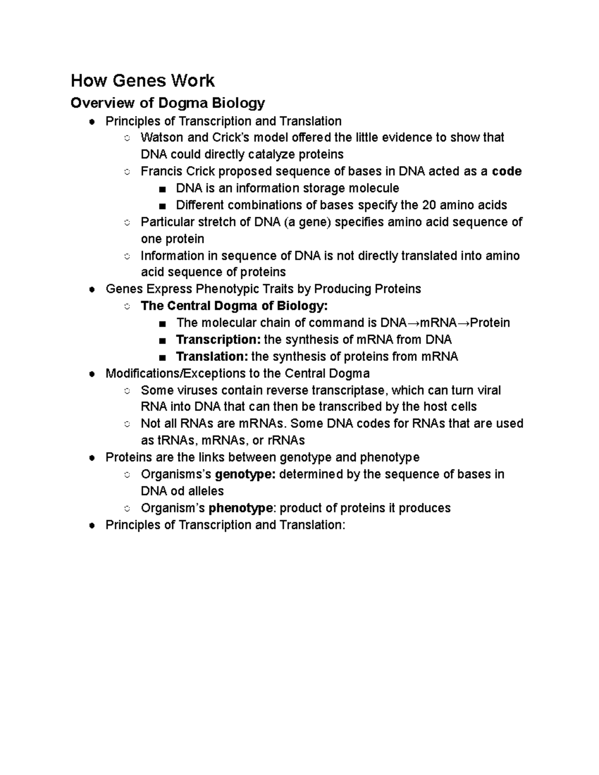 Bio Notes (How Genes Work) - How Genes Work Overview of Dogma Biology ...