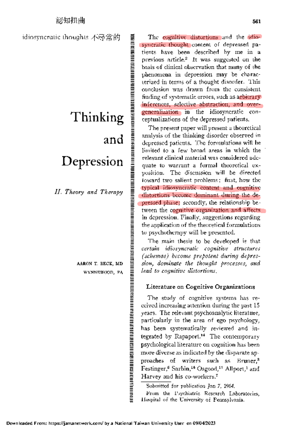 Beck Thinking and Depression - Thinking and Depression II. Theory and ...