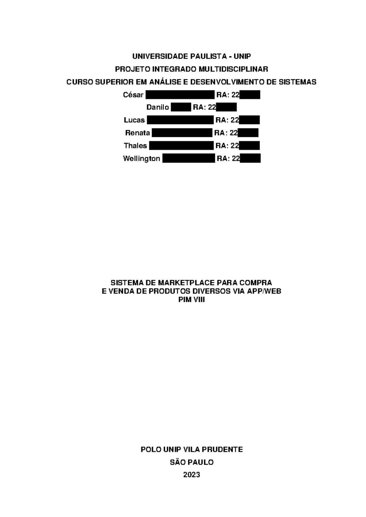 PIM VIII UNIP - ADS - UNIVERSIDADE PAULISTA - UNIP PROJETO INTEGRADO ...