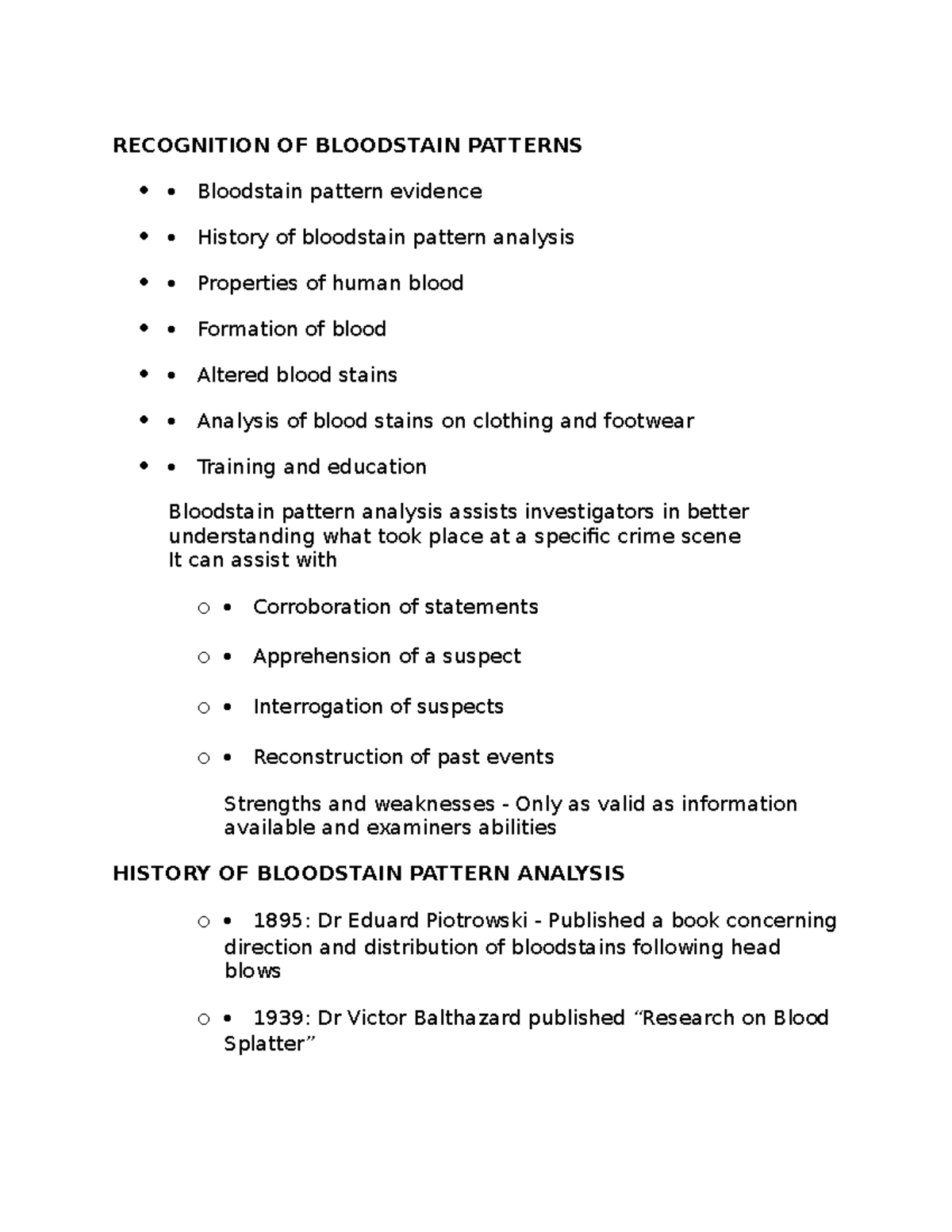 Forensic 10 - ANTH 357 - RECOGNITION OF BLOODSTAIN PATTERNS Bloodstain ...