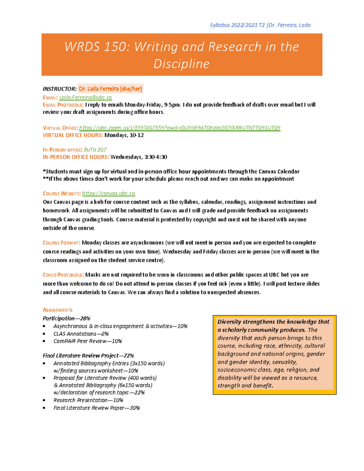 WRDS 150 B Term2 2022-2023-1 - Syllabus 2022/2023 T2 |Dr. Ferreira ...