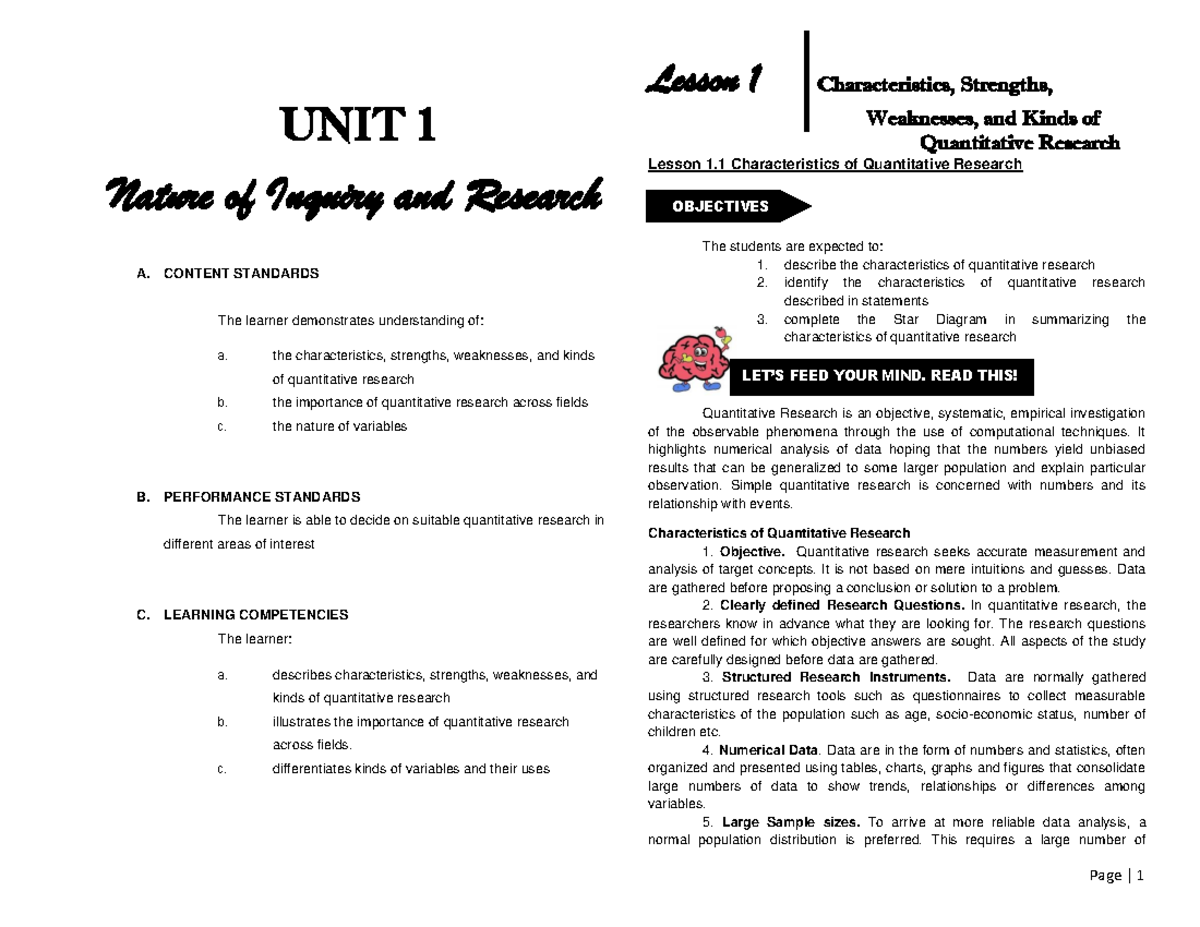 PR2 Reference - Practical Research notes - UNIT 1 Nature of Inquiry and ...