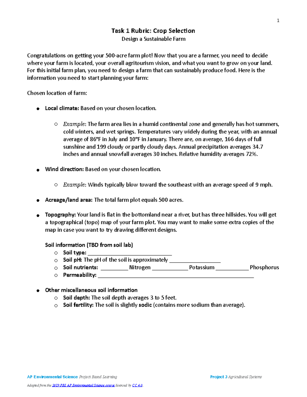 Task1Descriptionand Rubric Crop Selection 1 - 1 Task 1 Rubric: Crop ...