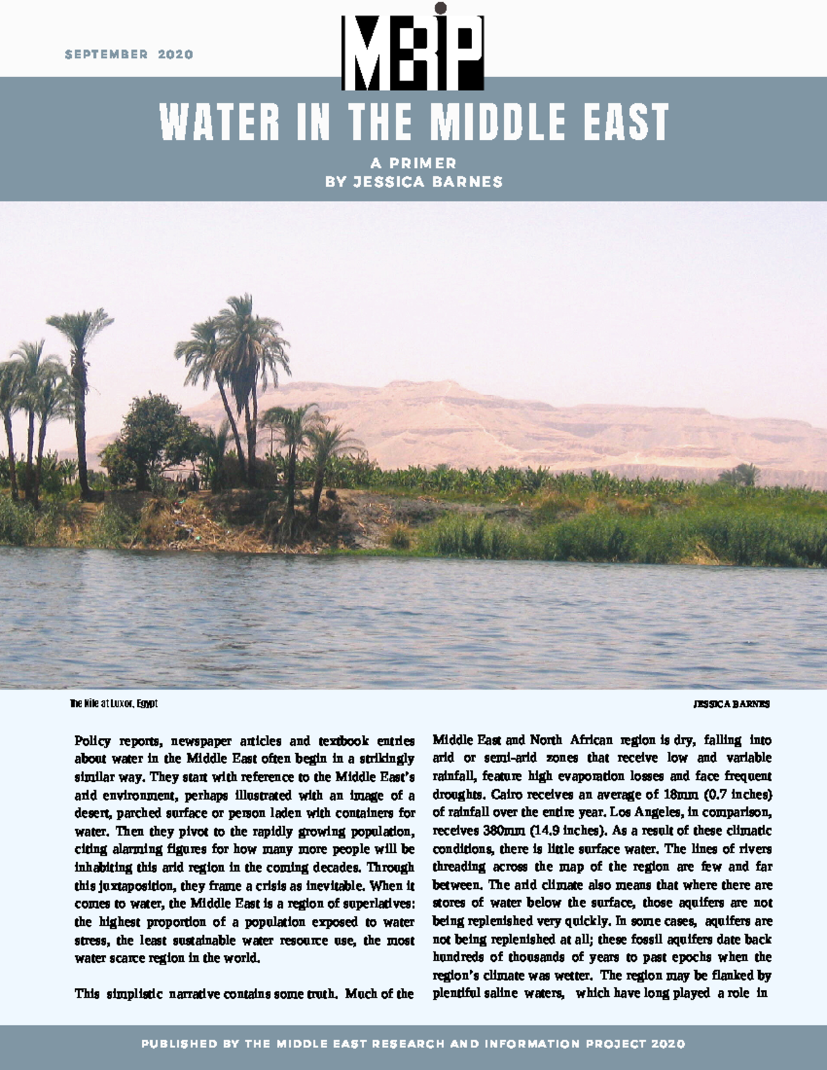 Unit 15 MENA Water Scarcity and Conflict Reading #1 - WATER IN THE ...