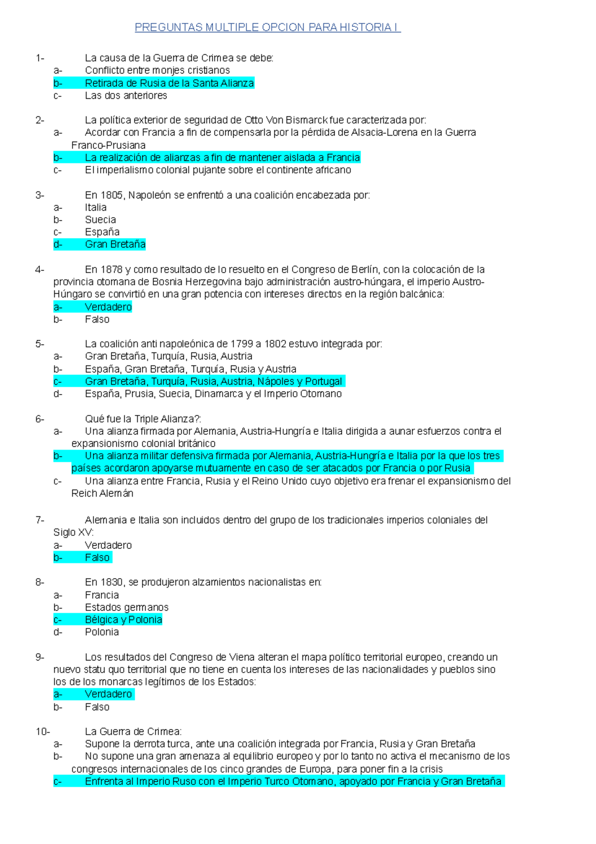 Preguntas Multiple Opcion PARA Historia I - PREGUNTAS MULTIPLE OPCION ...