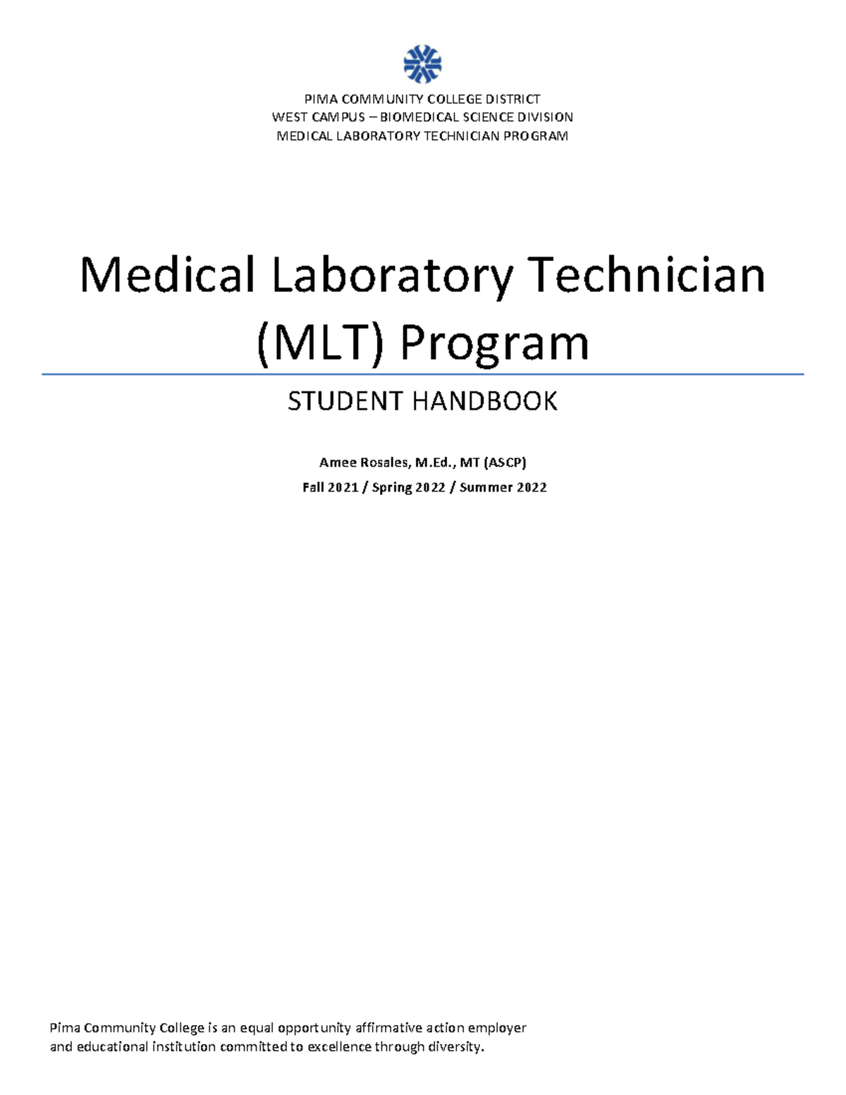 Mlt-student-handbook - PIMA COMMUNITY COLLEGE DISTRICT WEST CAMPUS ...