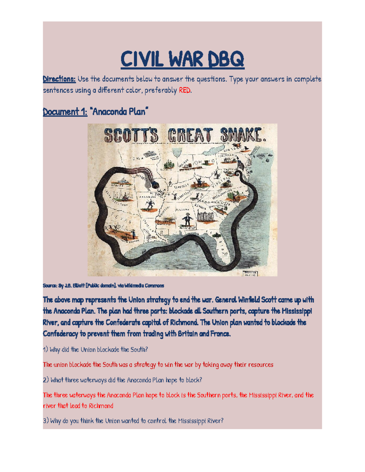APUS Civil War DBQ - CIVIL WAR DBQ ####### Directions: Use the ...