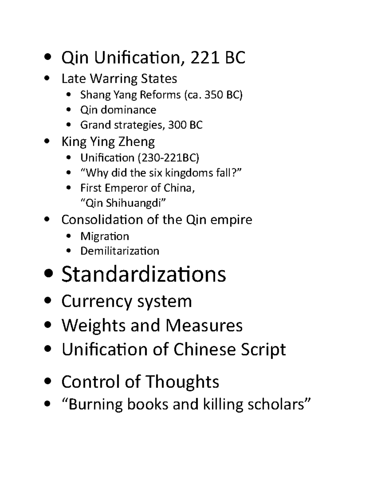 Qin Unification - Professor Hu talked about how the Qin Dynasty was ...