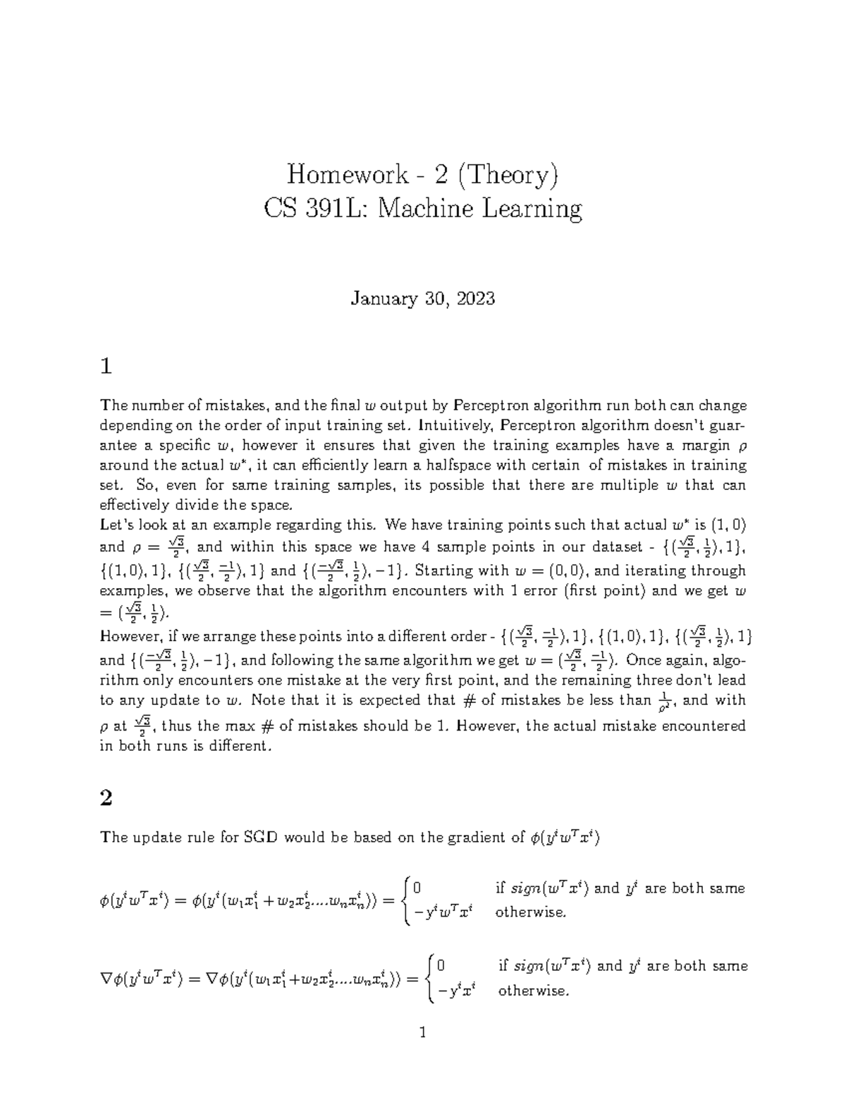 HW2t pqrst 123 - gwe - Homework - 2 (Theory) CS 391L: Machine Learning January 30, 2023 1 The ...