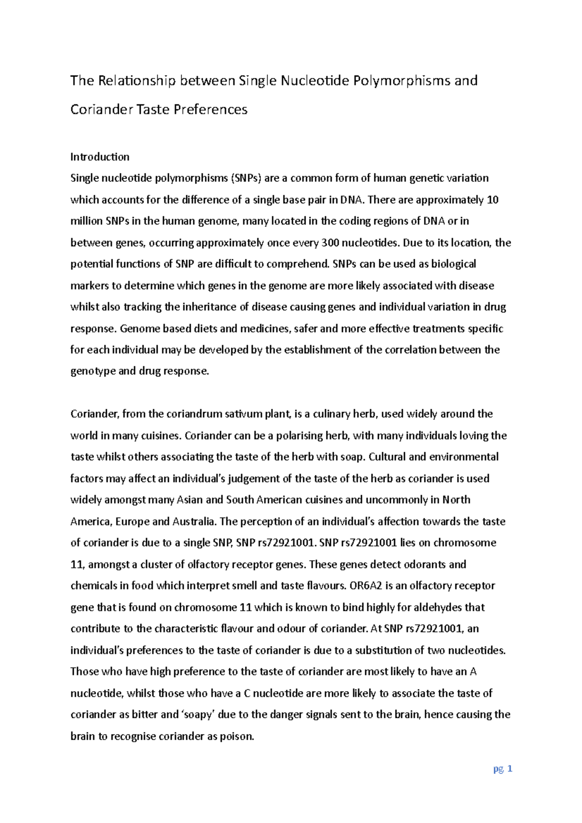 The Correlation Between SNP re72921001 and the taste Preference of ...