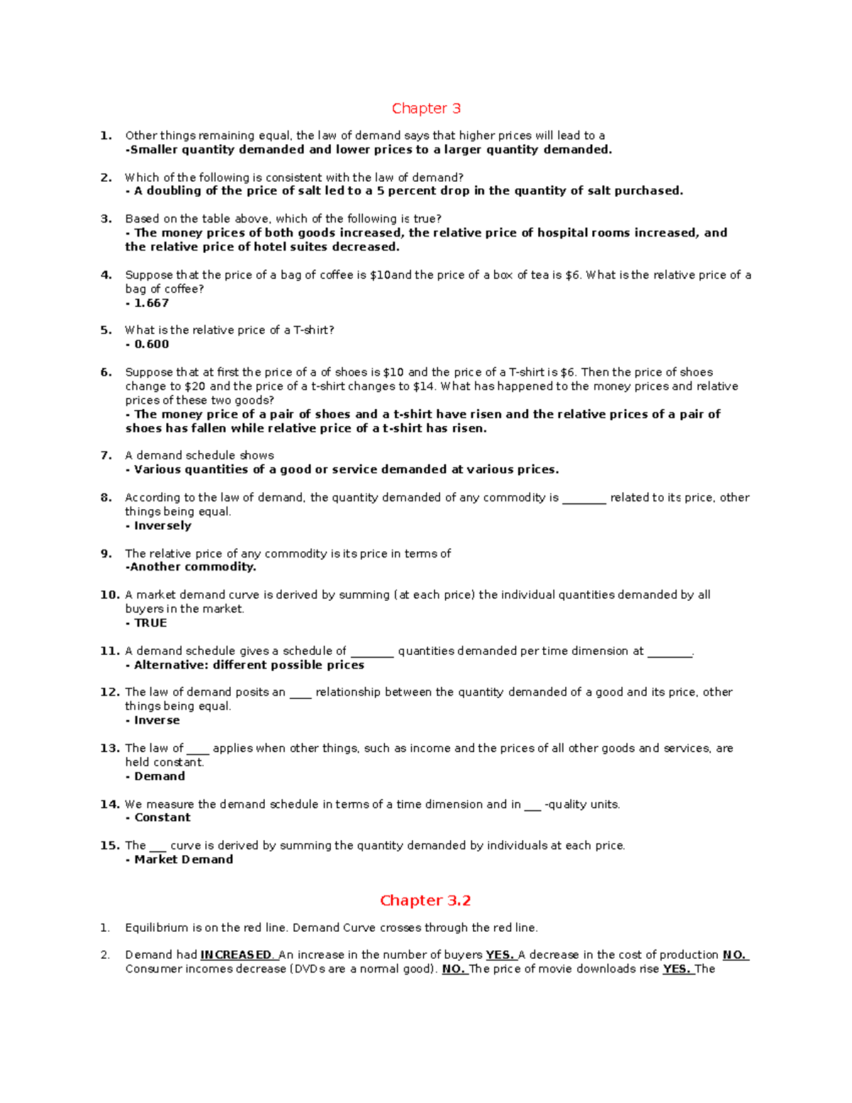 Chapter 3 - Chapter 3 Other things remaining equal, the law of demand ...