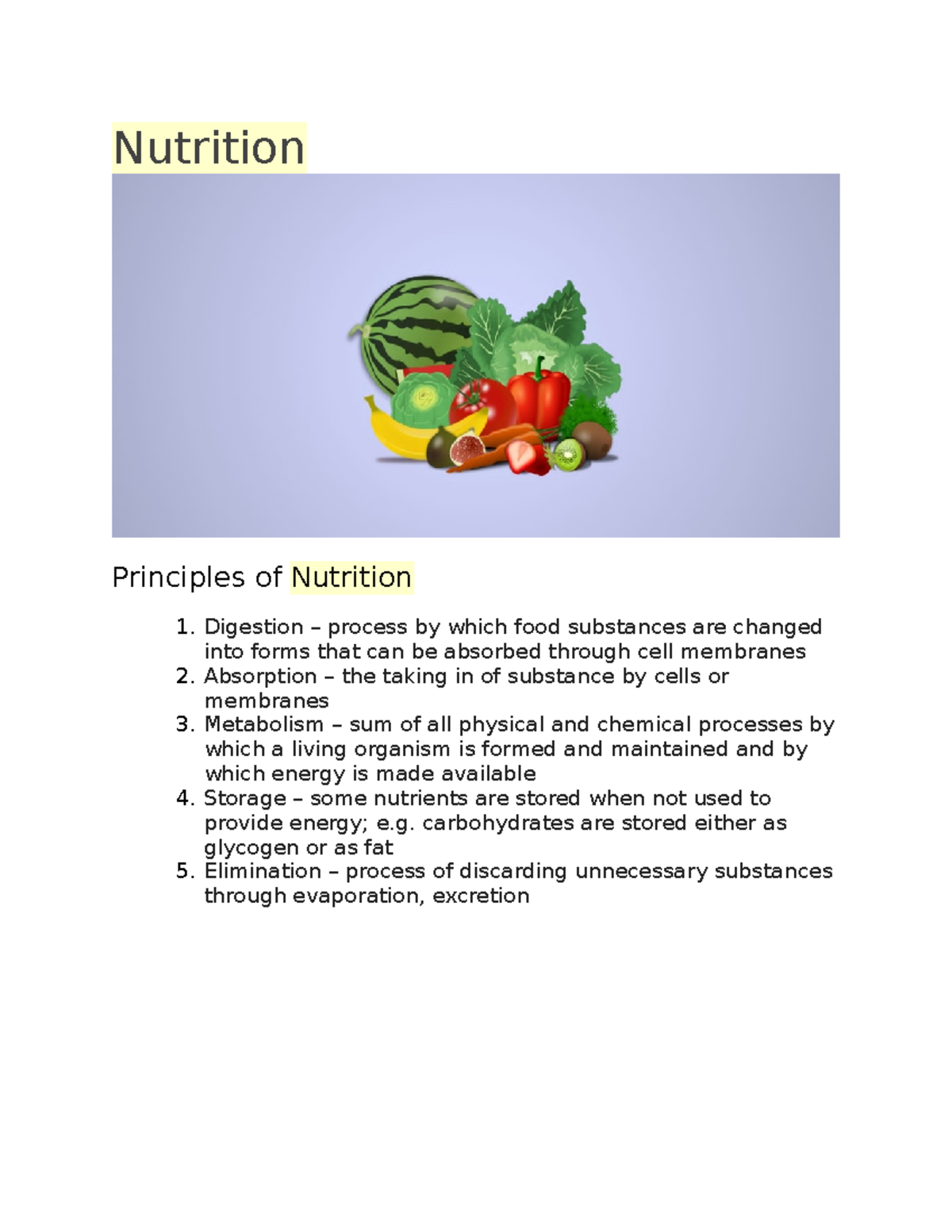Nutrition - Nutrition Principles of Nutrition Digestion – process by ...