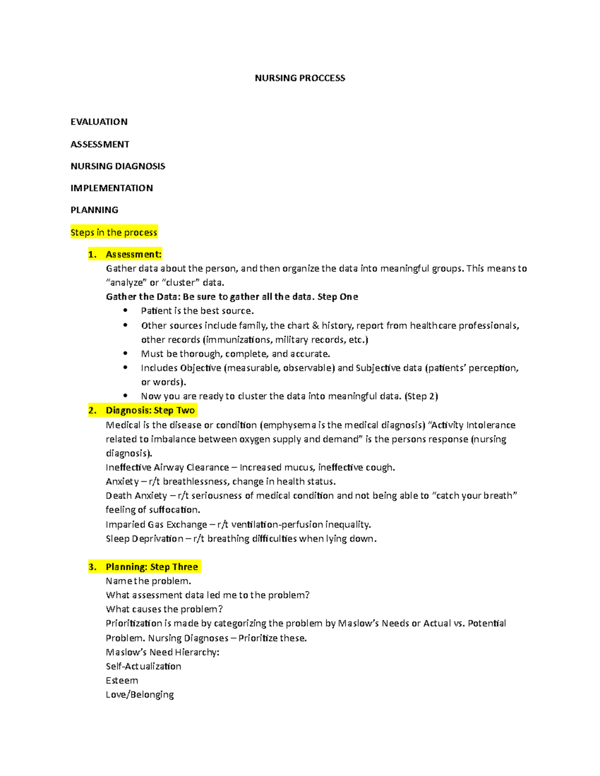Nursing Proccess - NURSING PROCCESS EVALUATION ASSESSMENT NURSING ...
