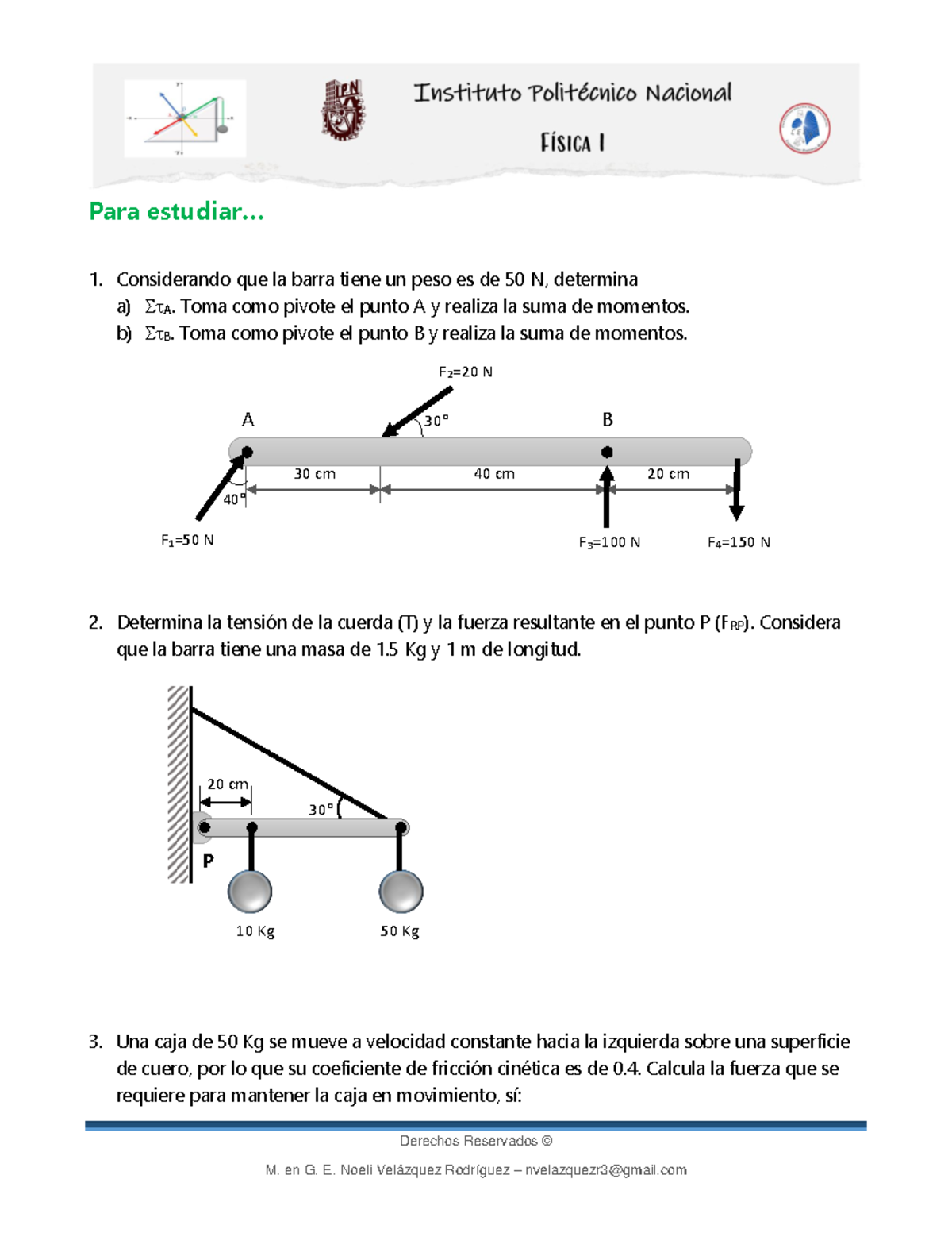 Repaso para examen Estatica - Derechos Reservados © M. en G. E. Noeli ...