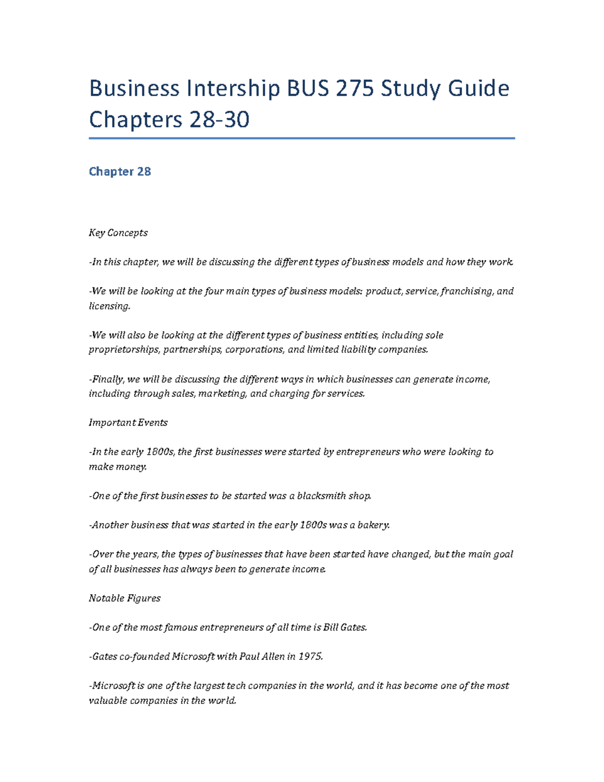 Business Intership BUS 275 Study Guide Chapters 28-30 - Business Intership BUS 275 Study Guide ...