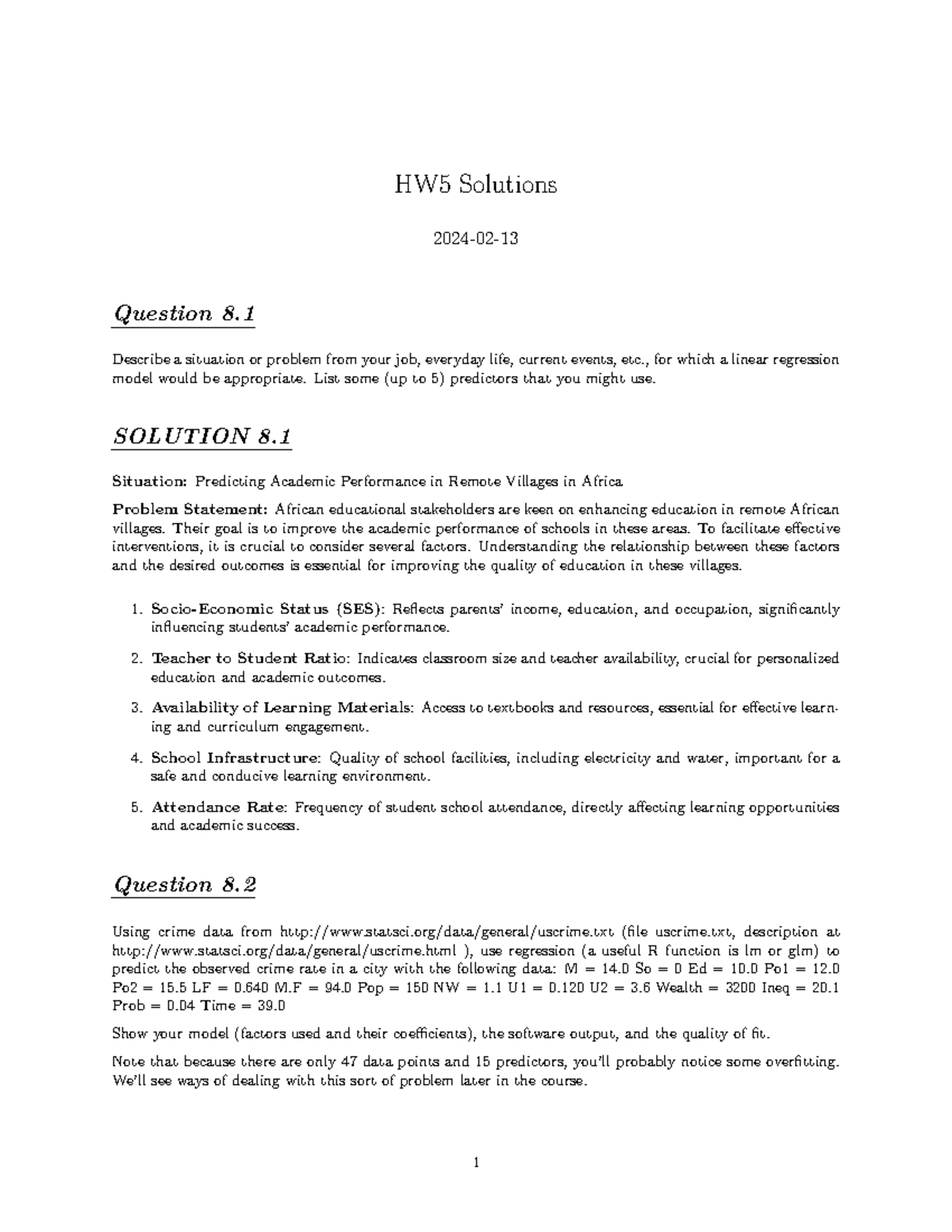 Hw5 Solutions Hw5 Solutions 2024 02 Question 8 Describe A Situation Or Problem From Your Job 