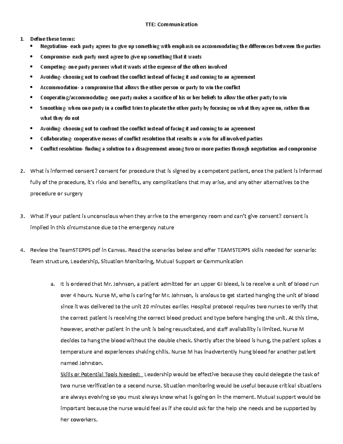 TTE Communication Spring 2023 - TTE: Communication Define these terms ...