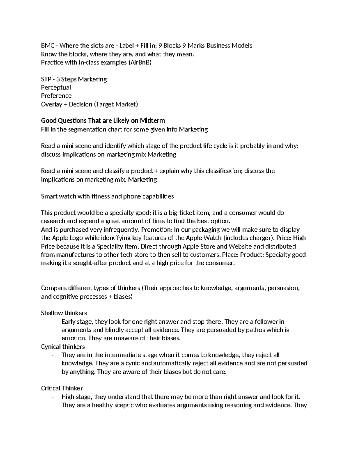Exam Review BU121 - Exam Notes - BMC - Where the slots are - Label ...