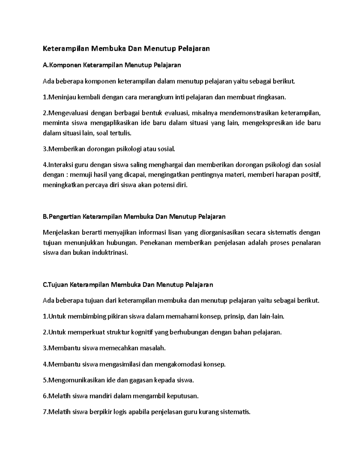 Summaries Keterampilan Membuka Dan Menutup Pelajaran - Keterampilan ...