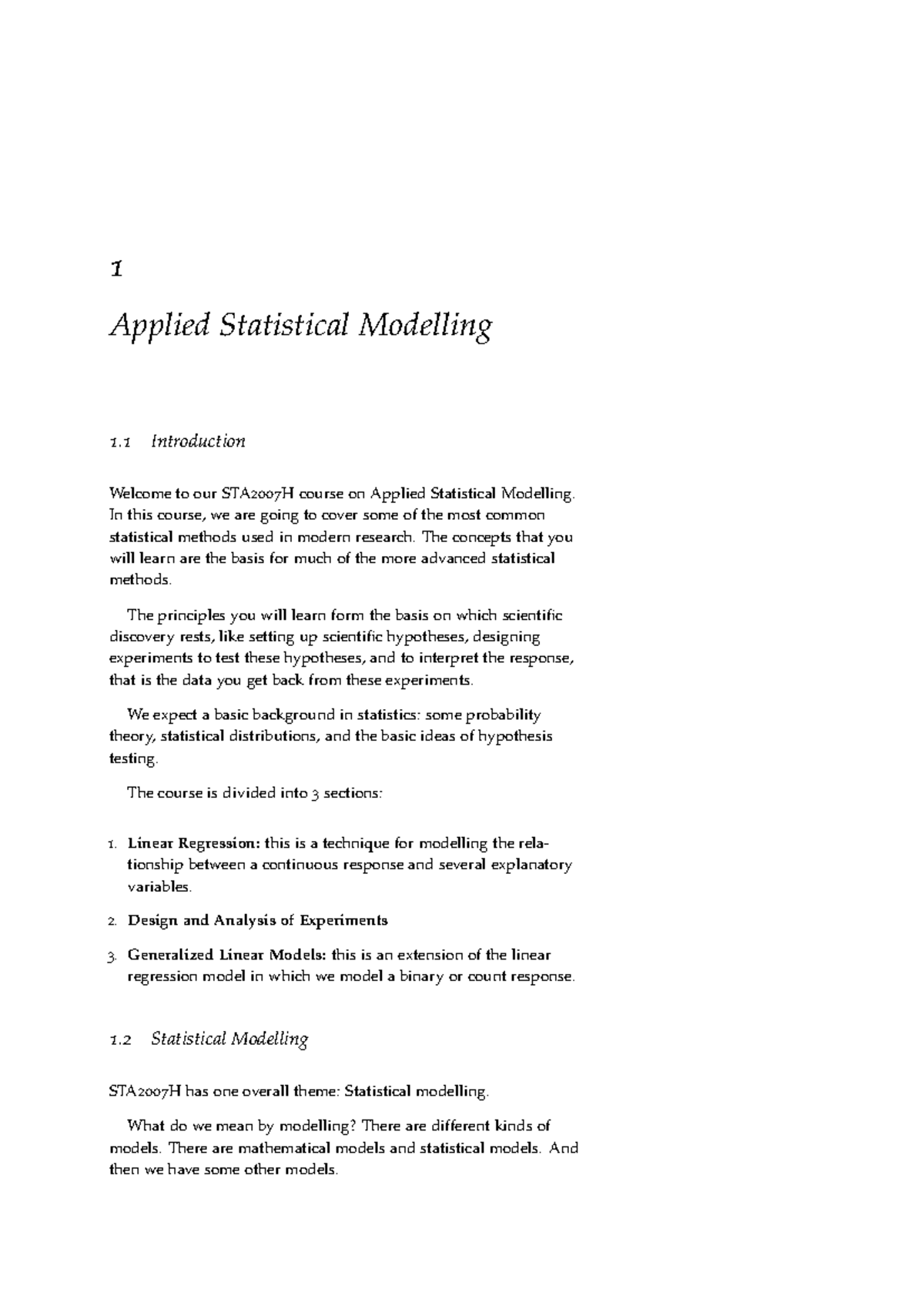 Regression Ch1 Statistical Modelling 1 Applied Statistical Modelling 1 1 Introduction Welcome