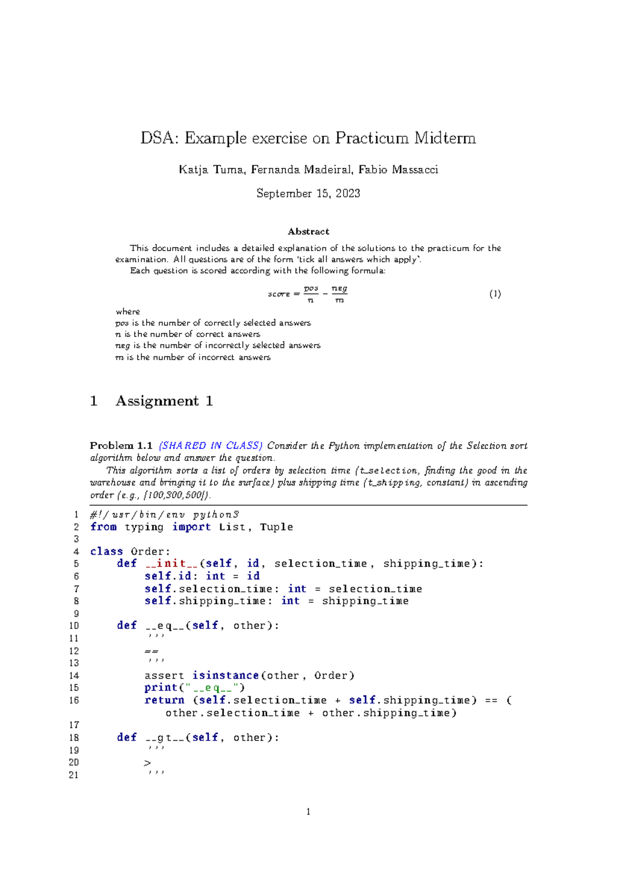 DSA example-midterm-question - DSA: Example exercise on Practicum Midterm Katja Tuma, Fernanda ...