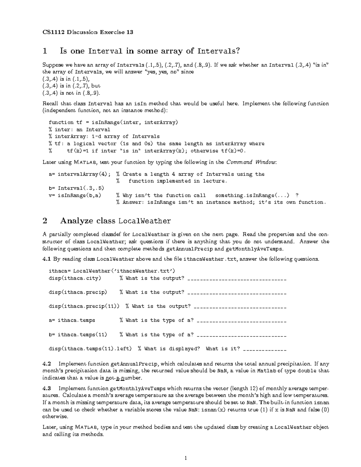 Sec13 - Lab from CS 1112 by Professor Daisy Fan during Fall 2014. - CS1112 Discussion Exercise ...