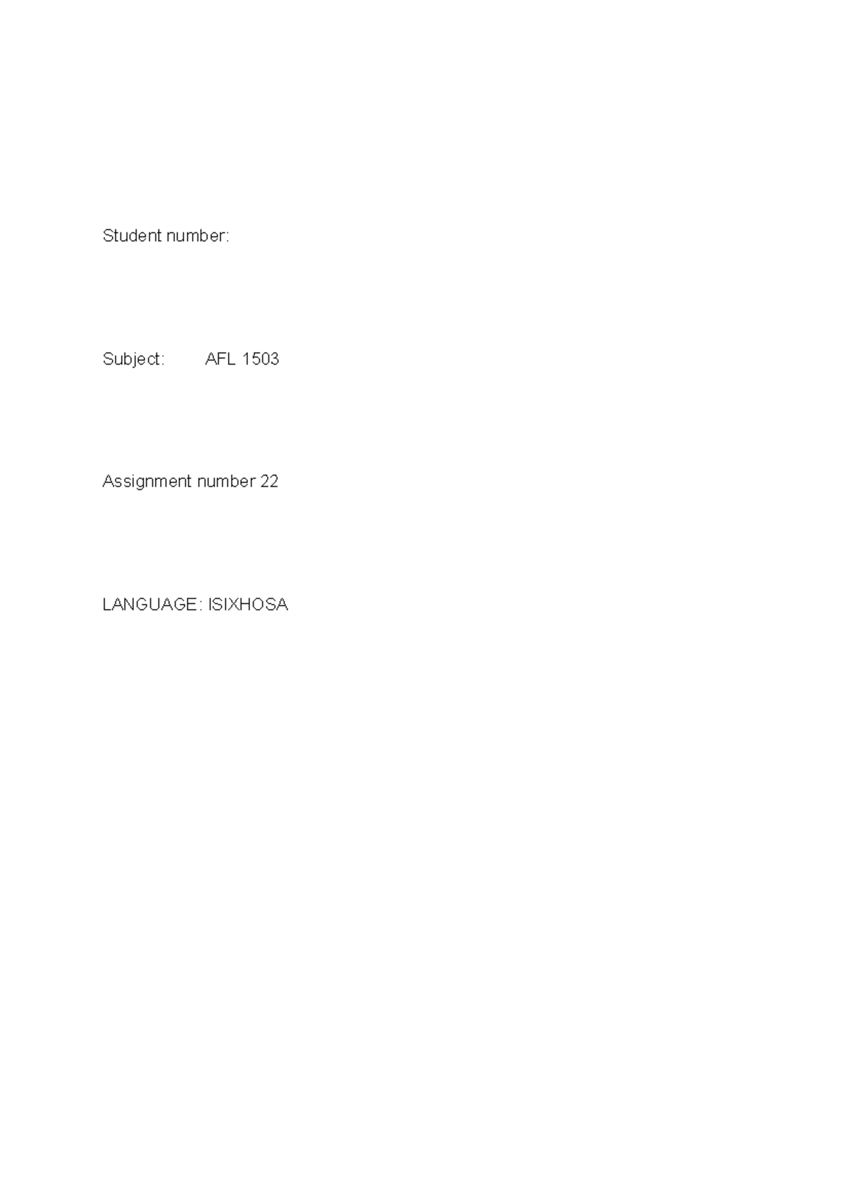AFL 1503 - Assignment 22 - Afl1503 - Student number: Subject: AFL 1503 Assignment number 22 ...
