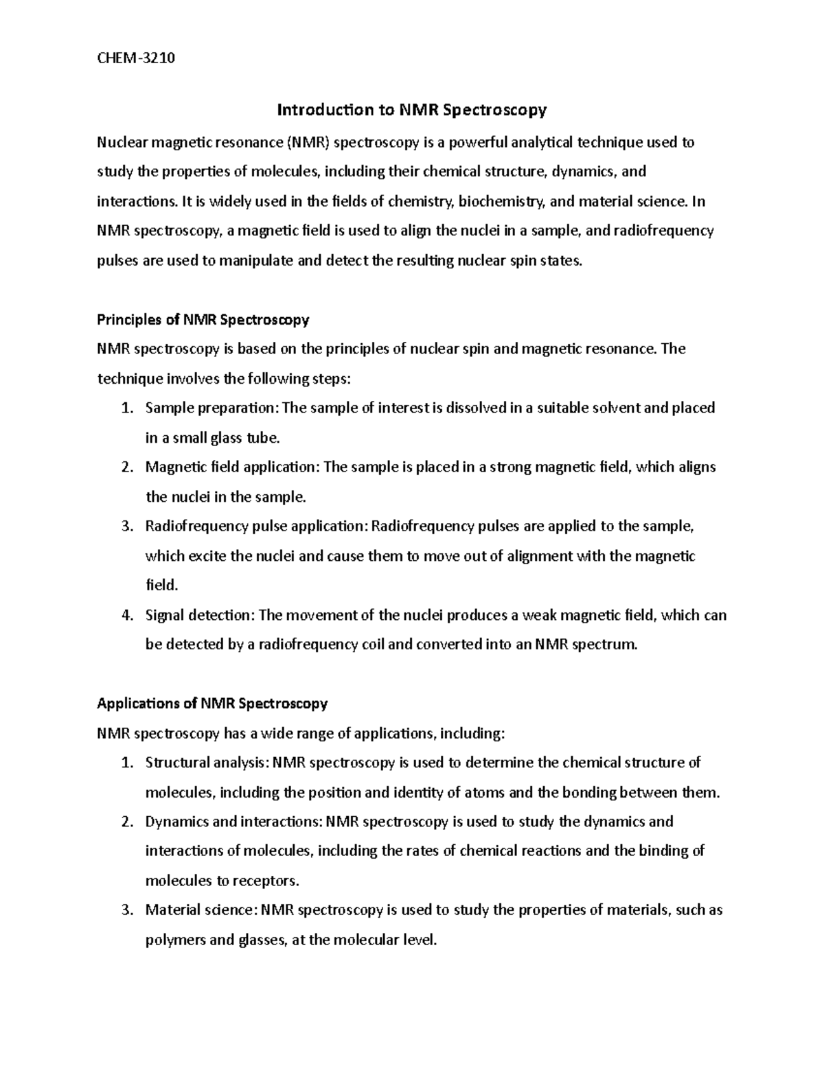 NMR Spectroscopy - CHEM- Introduction to NMR Spectroscopy Nuclear ...