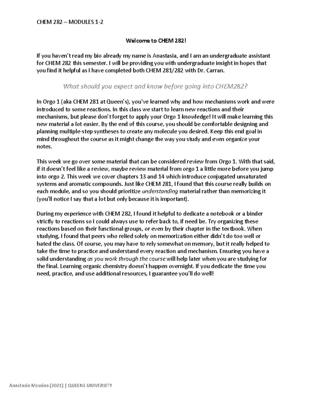 Article 1 (v.4) - CHEM 282 - Welcome to CHEM 282! If you haven’t read ...