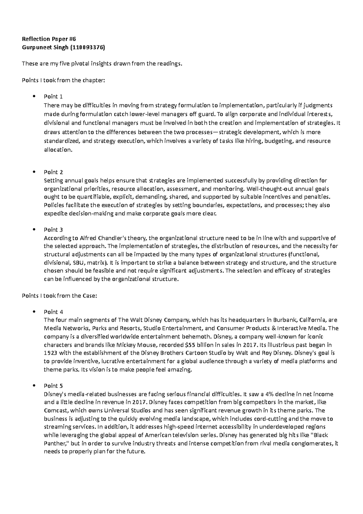 Reflection paper 6 - Reflection Paper # Gurpuneet Singh (110093376 ...
